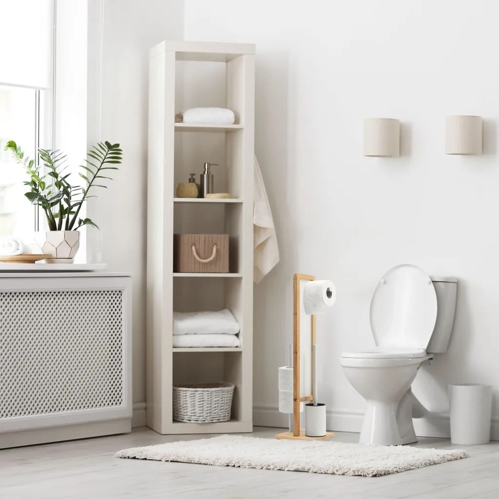 Tutumi REA - Bambusový koupelnový stojan na toaletní papír a kartáč, White 321502, HOM-04000