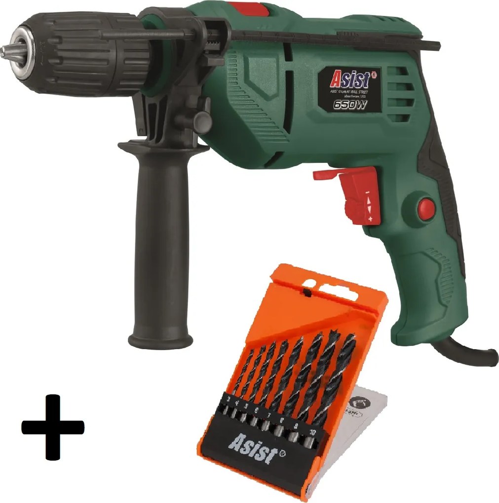 Asist AE1P65DN-1-SAD Příklepová vrtačka 650 W + sada vrtáků