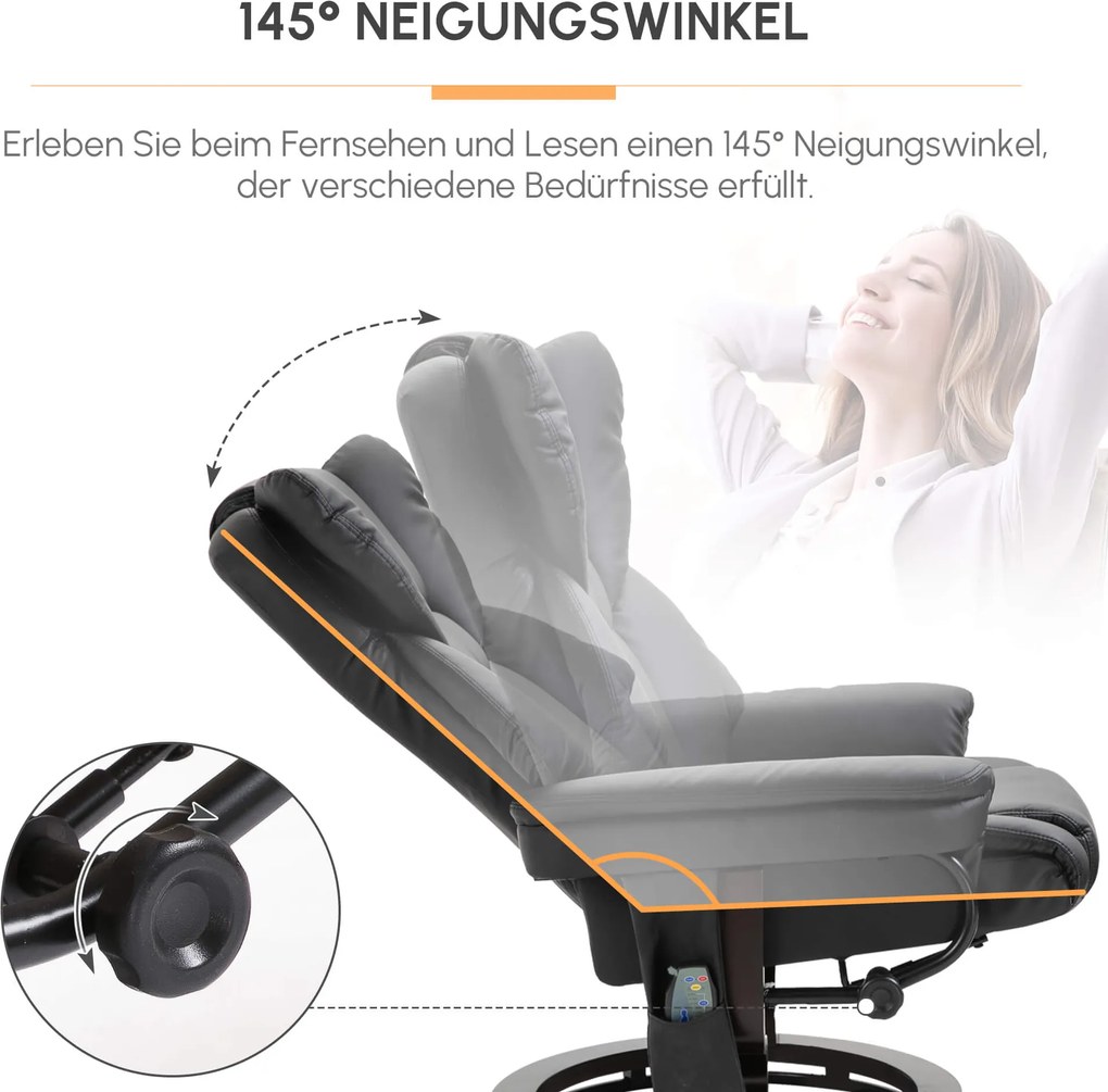 HOMCOM Relaxační křeslo s masážní funkcí a podnožkou Masážní křeslo s funkcí polohování, imitace kůže, černé| Aosom