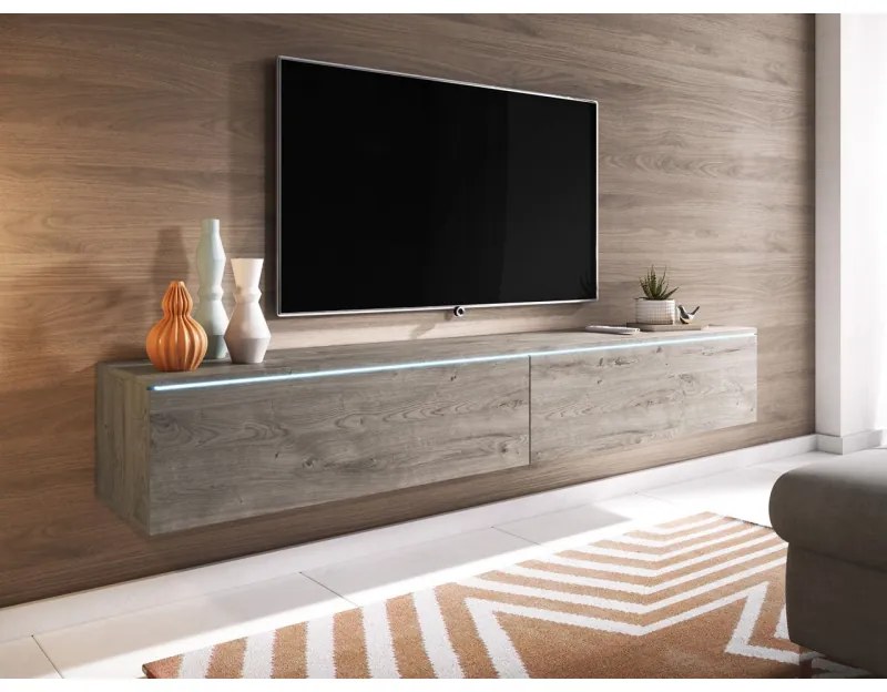 TV stolek Dlone 180, Barva: Beton + Bílý lesk, Osvětlení: osvětlení LED - bílé