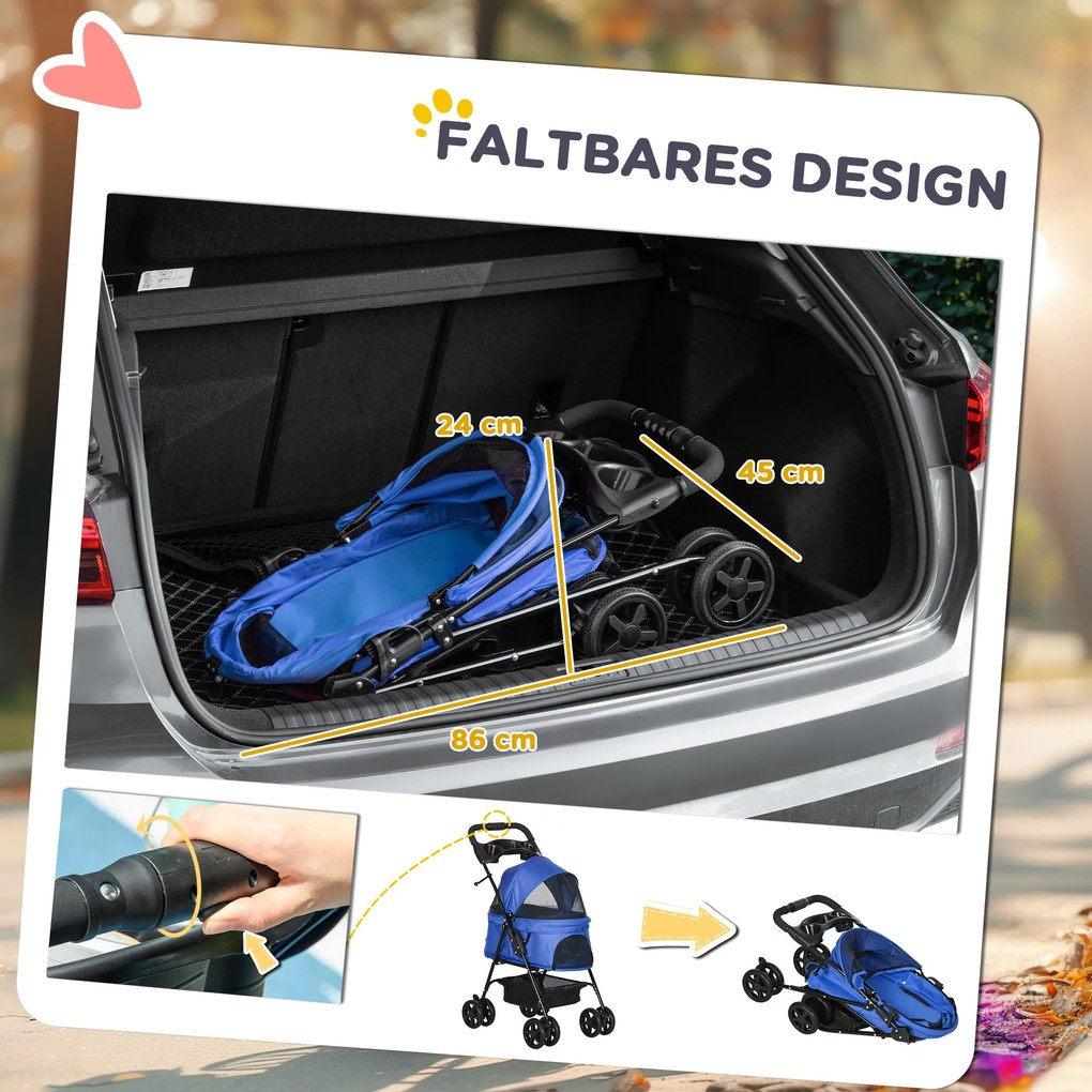 PawHut kočárek pro psy se skládací funkcí Kočárek pro malé psy a kočky kočárek pro kočky Oxford Blue 67 x 45 x 96 cm