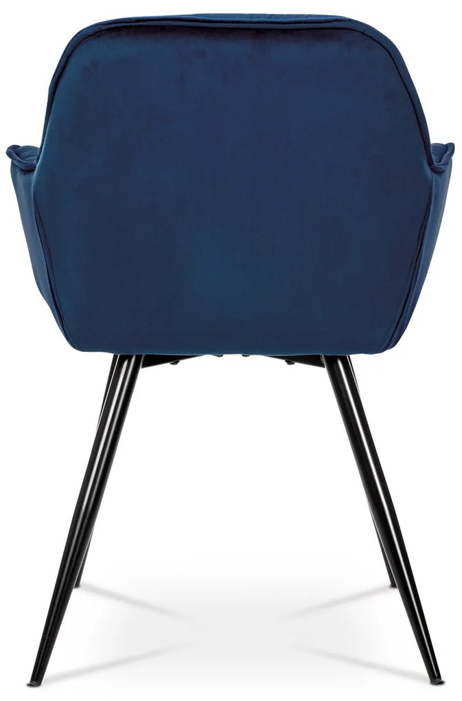 Autronic Jídelní židle, potah modrá sametová látka, kovová 4nohá podnož, černý lak