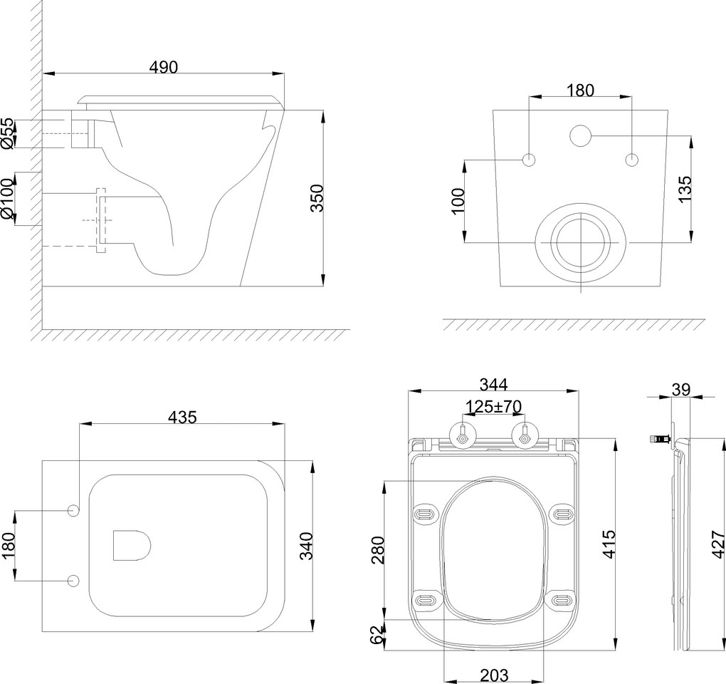 Erga Mery, závěsná WC mísa Rimless Tornado Flush 490x340x350 mm + toaletní sedátko s pomalým zavíráním, bílá, ERG-MERY-CE-94-001