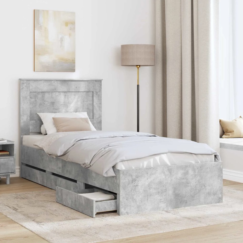 Rám postele s čelo Betonově šedá 75 x 190 cm Inženýrské dřevo 3410216