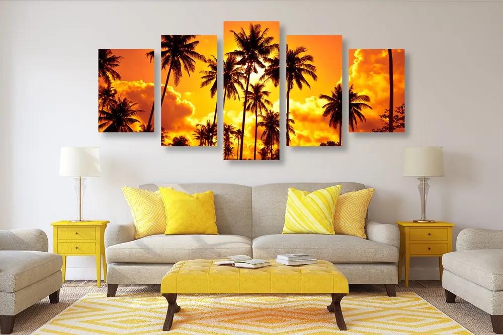 5-dílný obraz kokosové palmy na pláži