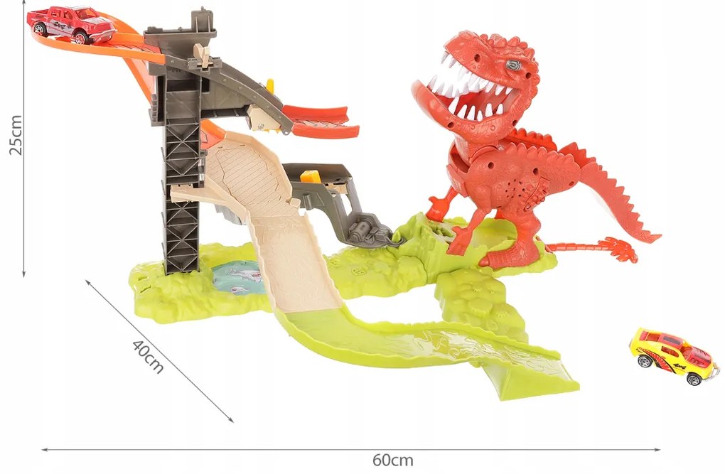 Odpalovací dinosauří autodráha se skluzavkou + 2 auta Car Truck Dino