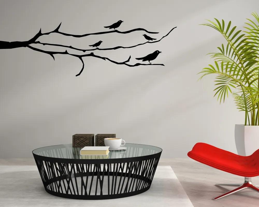 WALLVINIL Samolepky na zeď - Větev s ptáčky Barva: Bílá, Velikost: 150x48 cm, Pravá / Levá: LEVÁ (strom/větev směřuje doleva)