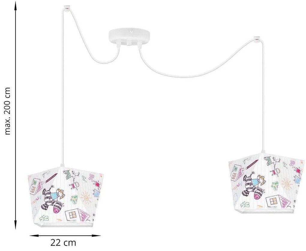 Dětské závěsné svítidlo Diamond Spider, 2x bílé textilní stínítko se vzorem