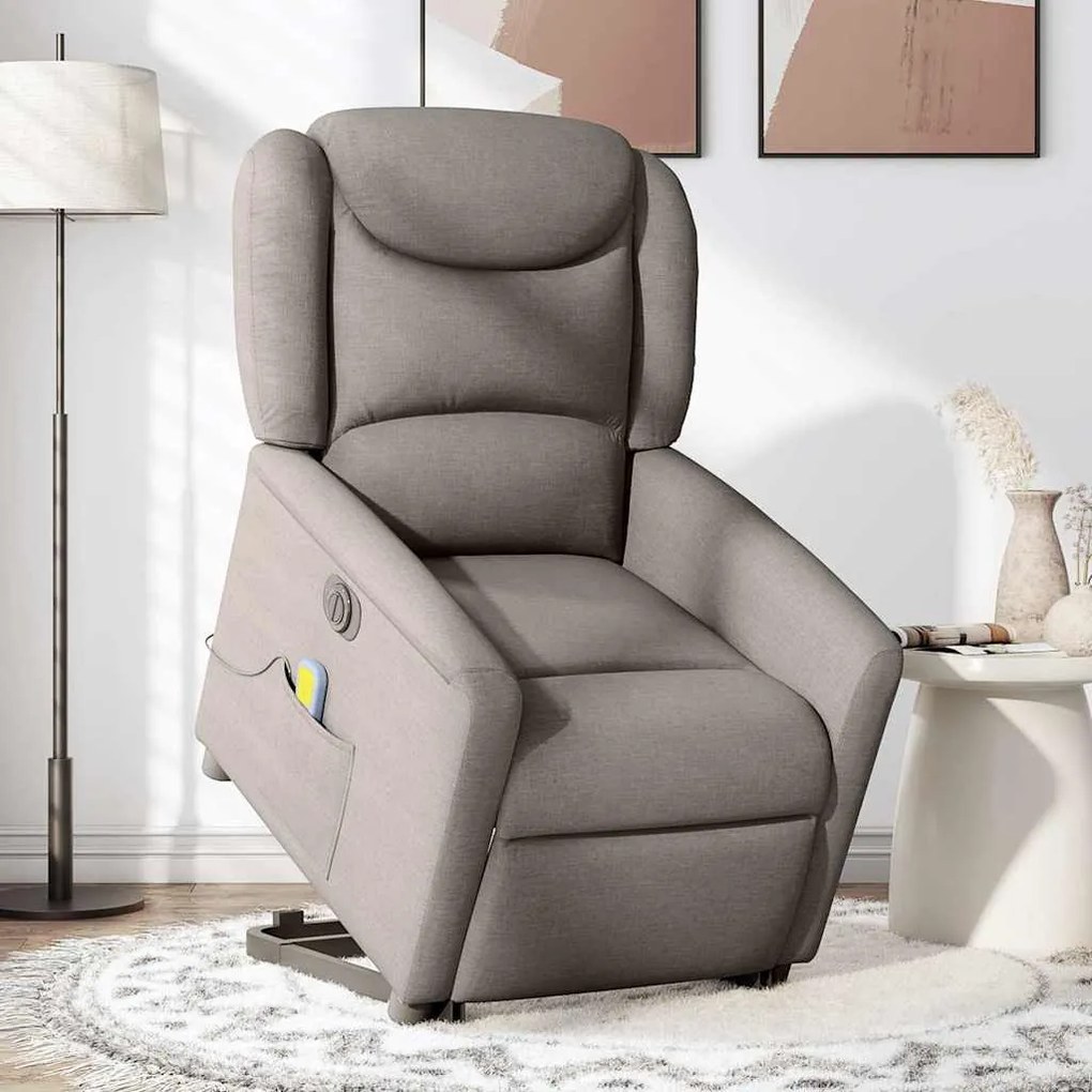 Elektrické zvedací masážní polohovací křeslo taupe textil 3303231