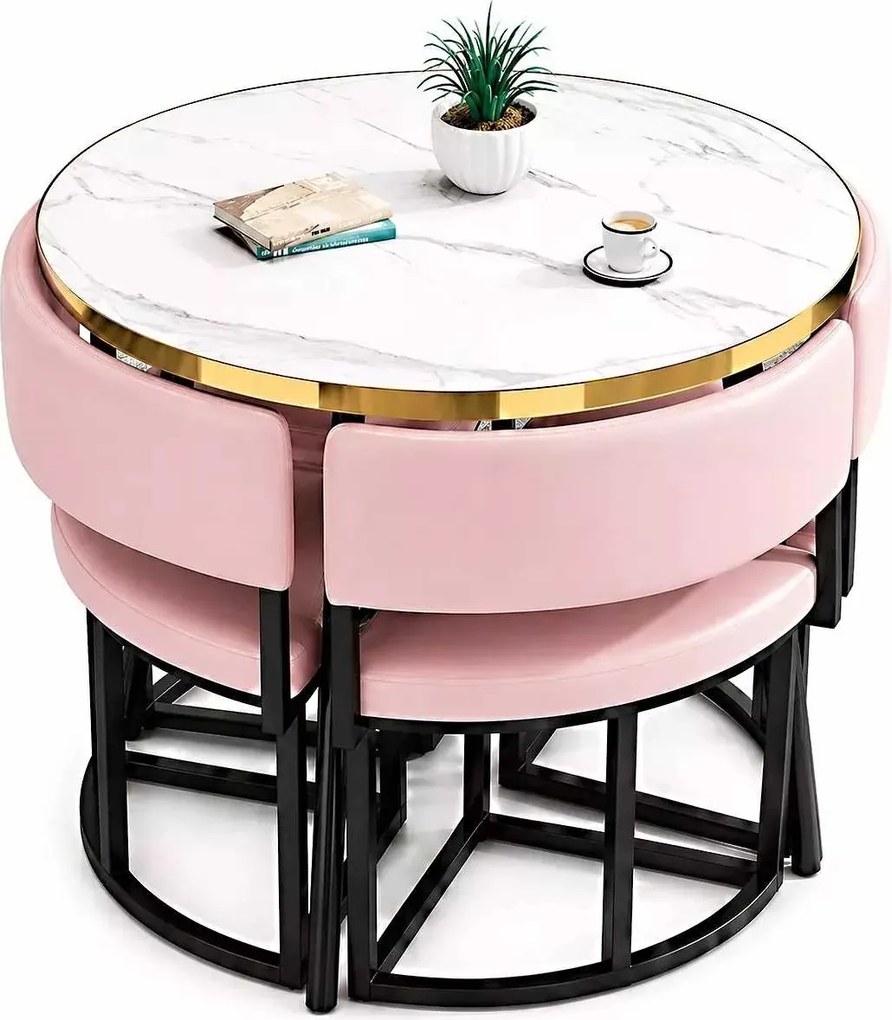 LuxuryForm DESIGN Jídelní set MONTE 4+1 - růžový / bílý