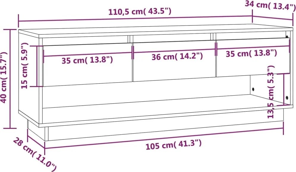 vidaXL TV skříňka 110,5 x 34 x 40 cm masivní borové dřevo [813848] Barva: Bílá