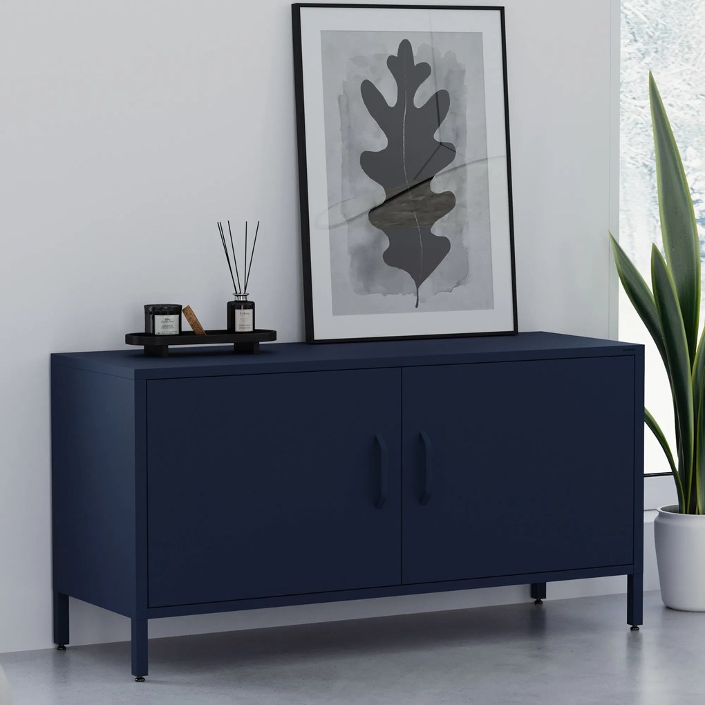 TV skříňka kovová na nožičkách námořnická modrá, 1150x595x400 mm: ROSA Modern