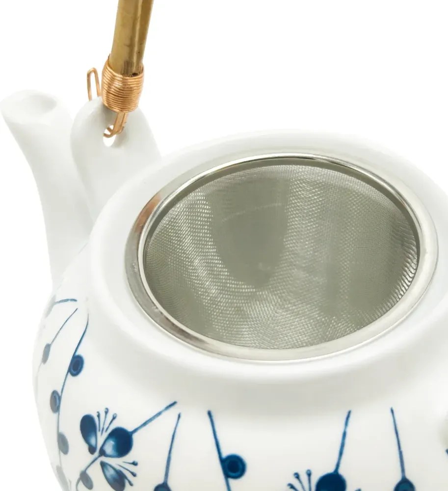 Porcelánová konvice Třešňové květy, 700 ml – motiv sakury, bambusové ucho, nerezové sítko