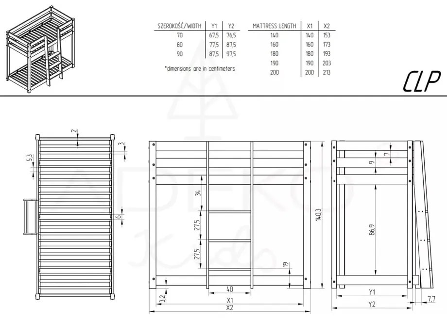 Patrová dětská postel z borovicového dřeva 80x200 cm CLP - Adeko