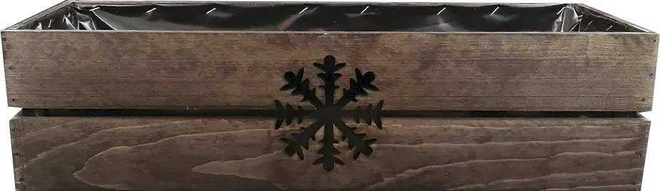 AMADEA Dřevěný vánoční truhlík s vločkou tmavý, uvnitř s černou fólií, 62x21,5x17cm, český výrobek