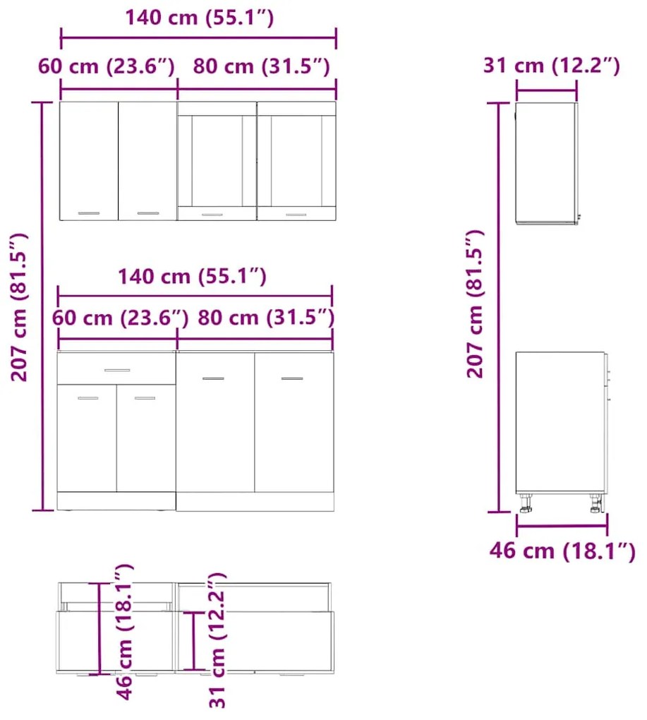 vidaXL 4dílná sada kuchyňských skříněk "Lyon" staré dřevo, umělé dřevo
