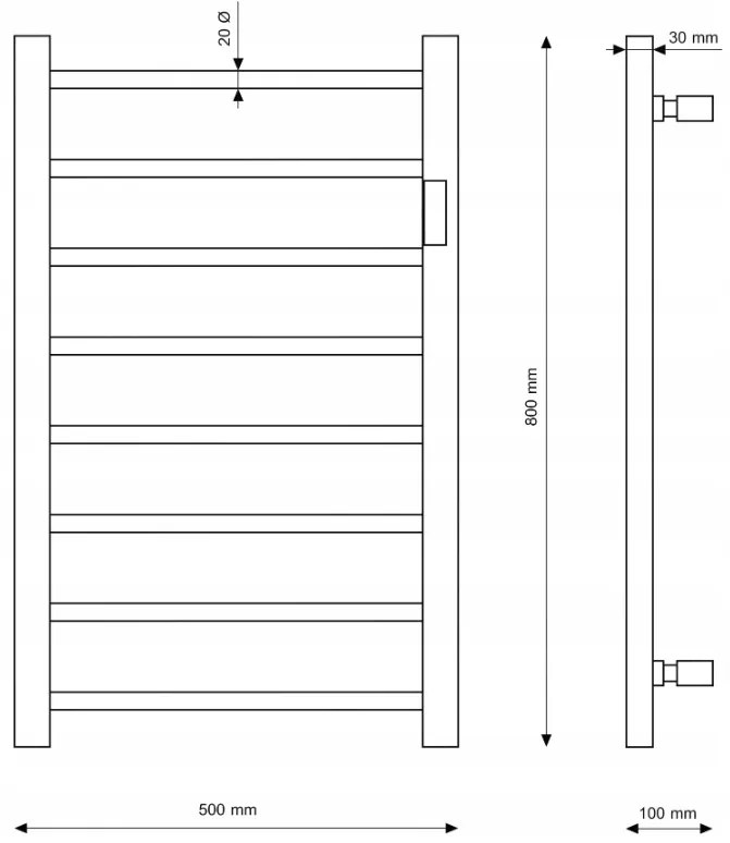 Erga Pago, elektrické topné těleso 500x800 mm s digitálním termostatem na postavení nebo na zeď, 200W, černá matná, ERG-RESA/800/500/BLACK/EL
