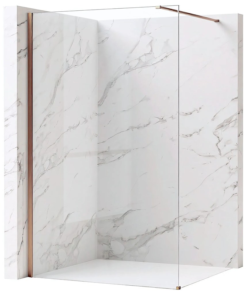Bezrámová sprchová zástěna REA FLEXI BRUSH COPPER 110 cm, měď kartáčovaná/transparent - bez vaničky