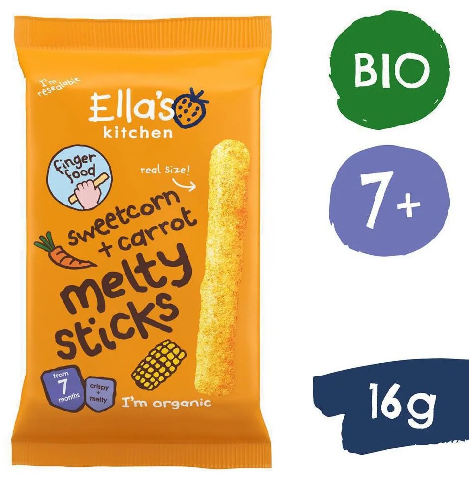 Ella's Kitchen BIO křupavé tyčky s kukuřicí a mrkví (16 g)