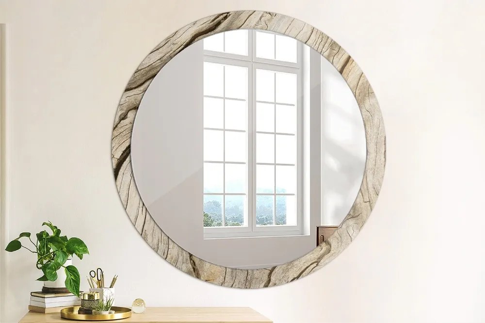 Kulaté zrcadlo tištěný rám Prasklé dřevo fi 100 cm