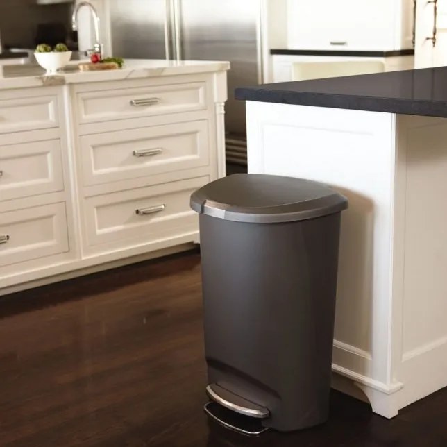 Půlkulatý pedálový koš 50 l, šedý plast, šedá