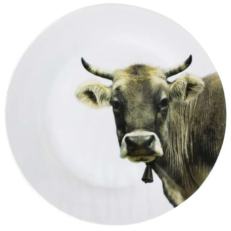 Porcelánový jídelní talíř s motivem švýcarské krávy - Ø 27*3cm