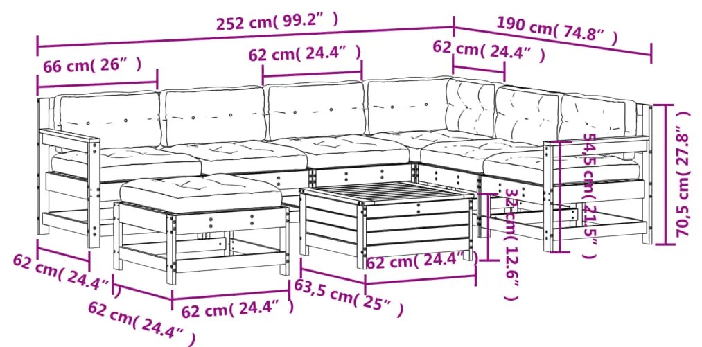 8Dílná Zahradní Sedací Souprava S Poduškami Masivní Borovice