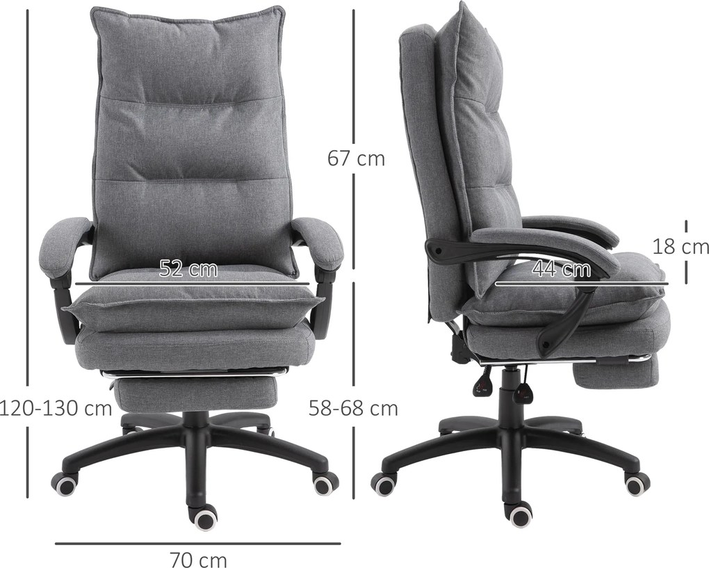Ergonomická masážní kancelářská židle Vinsetto s výsuvnou podnožkou, výškově nastavitelná, černá pro pohodlí v kanceláři | Aosom.de