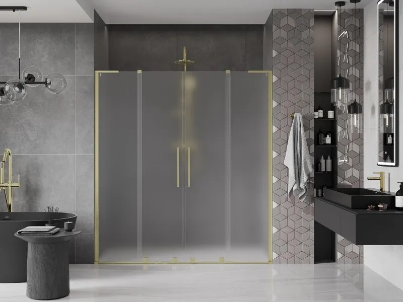 Mexen Velar L Duo, posuvné sprchové dveře do otvoru 180 cm, 8mm sklo námraza, zlatá matná, 871-180-003-32-55