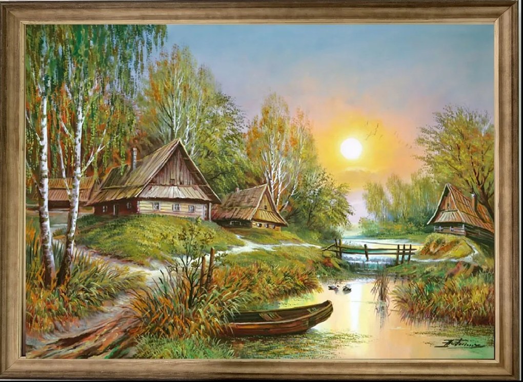 Bondecor Obraz "Potok" - v dřevěném frézovaném rámu, 100x60cm