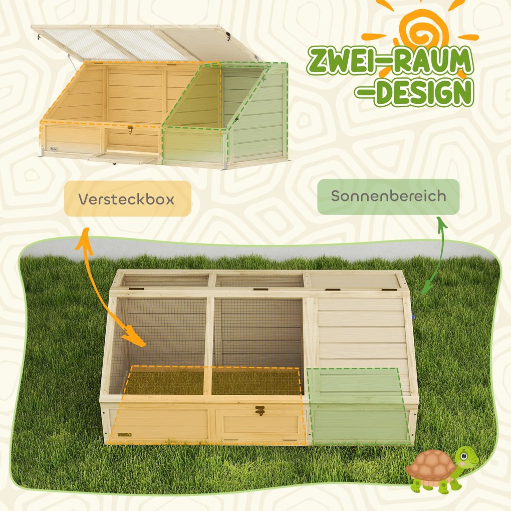PawHut Krabička na želvy, venkovní výběh pro želvy, bezpodlahový design, snadno otevřitelné, dům pro želvy, přírodní