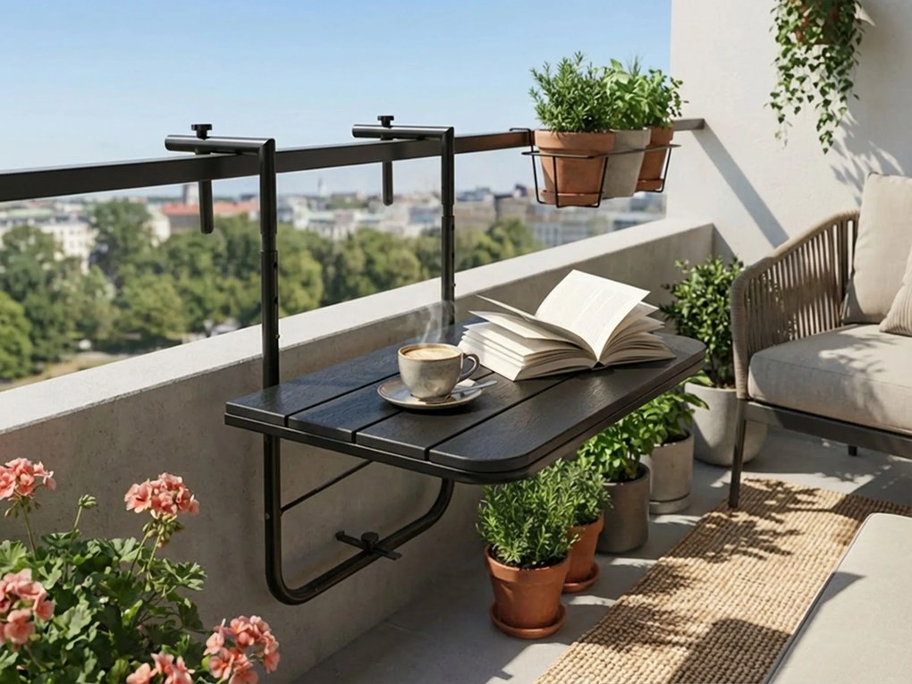 Závěsný balkónový stůl Aretto 60 cm černý