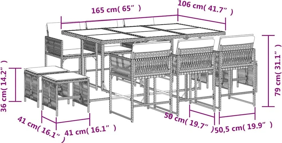 11dílný zahradní jídelní set s poduškami šedý polyratan 3211508