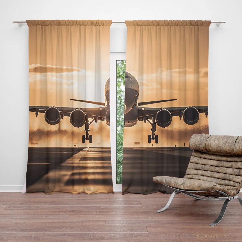 Sablio Závěs Letadlo přistávající při západu slunce: 2ks 140x250cm