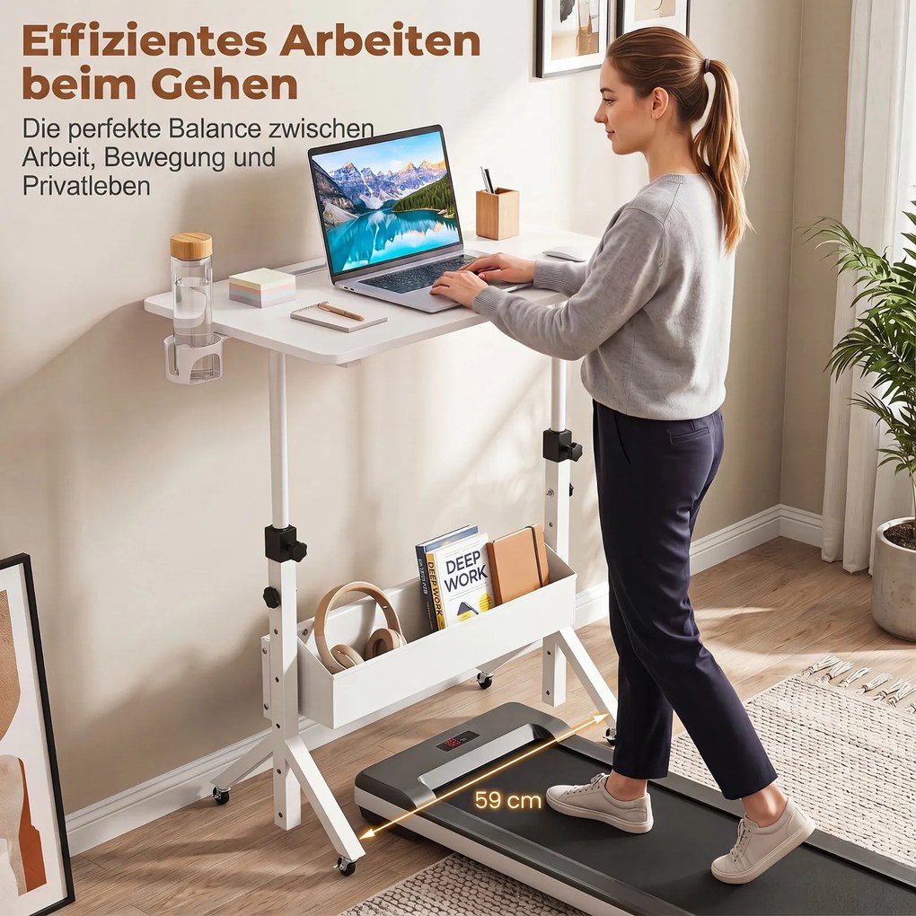 Costway Stůl k stání, výškově nastavitelný 70-117 cm, na kolečkách s látkovým