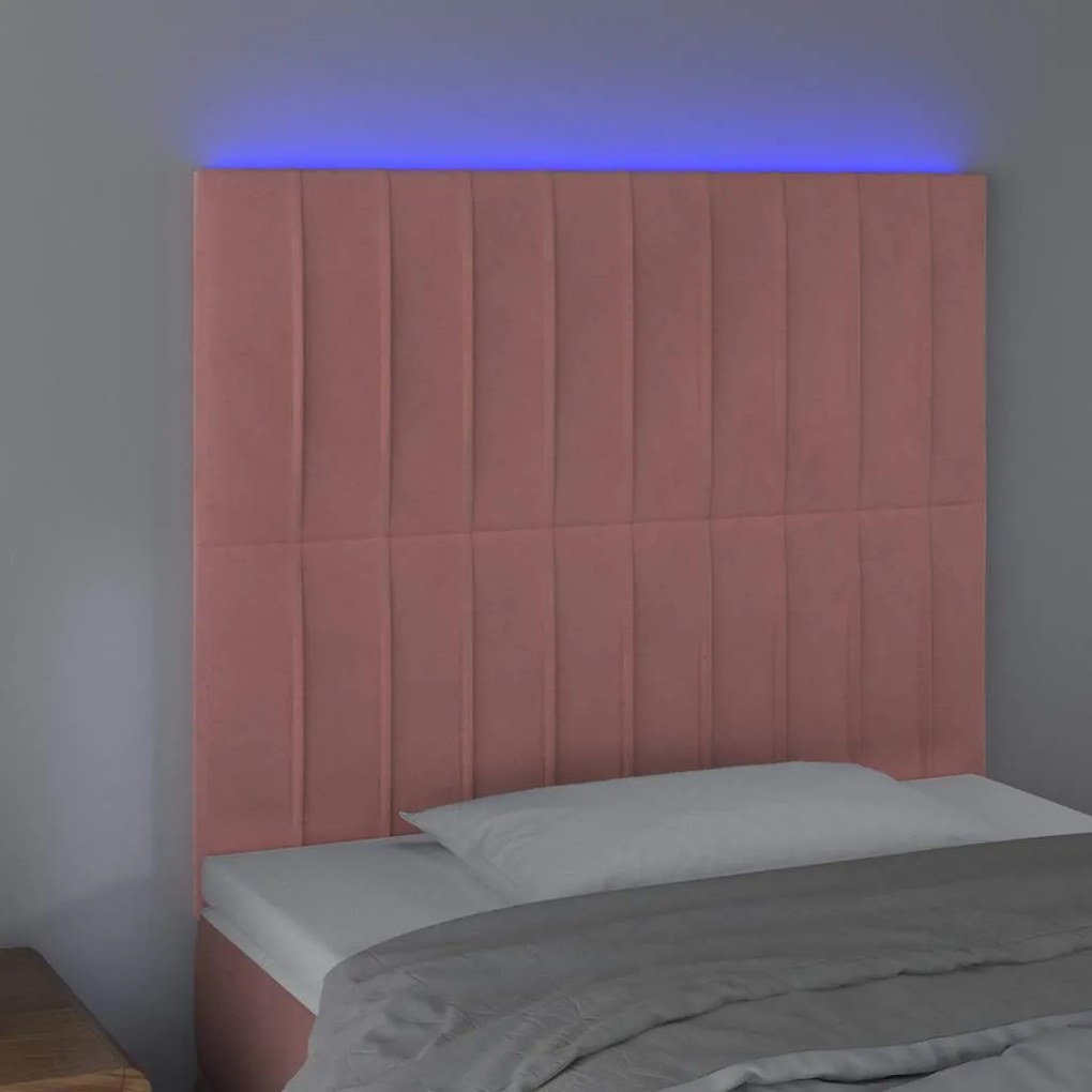 Čelo postele s LED růžové 100x5x118/128 cm samet 3122709