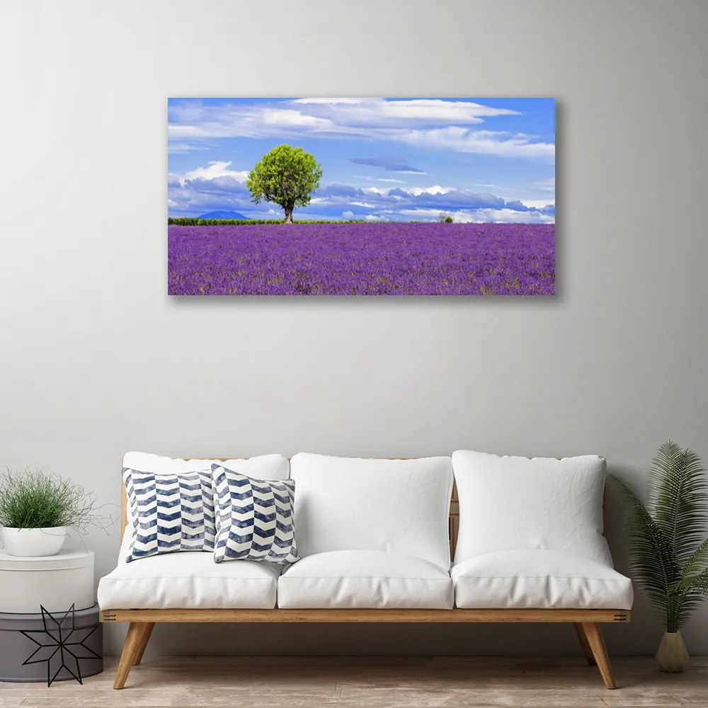 Obraz na plátně Pole Levandule Strom Příroda 125x50 cm