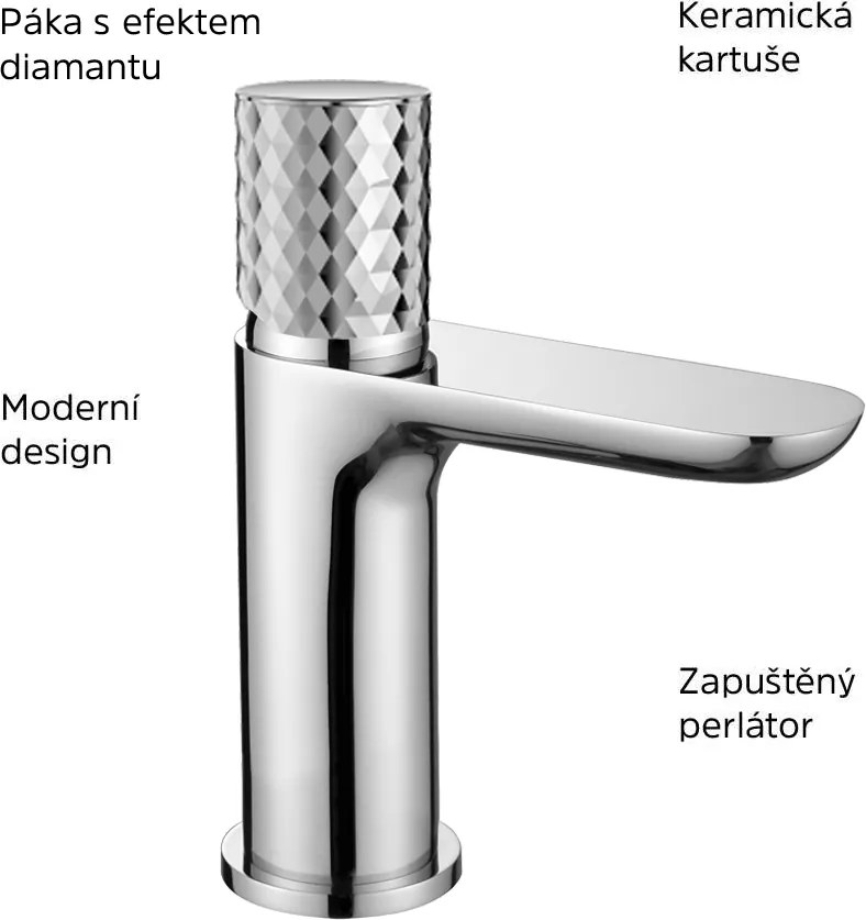 Mereo Mereo, Umyvadlová stojánková vysoká baterie, diamant, Viana, bez výpusti, chrom, MER-CBE10102A
