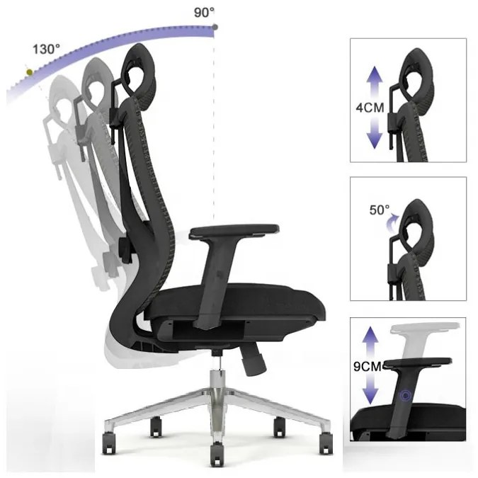 Kancelářská ergonomická židle Neoseat AMADORA — síť / látka, černá, nosnost 150 kg