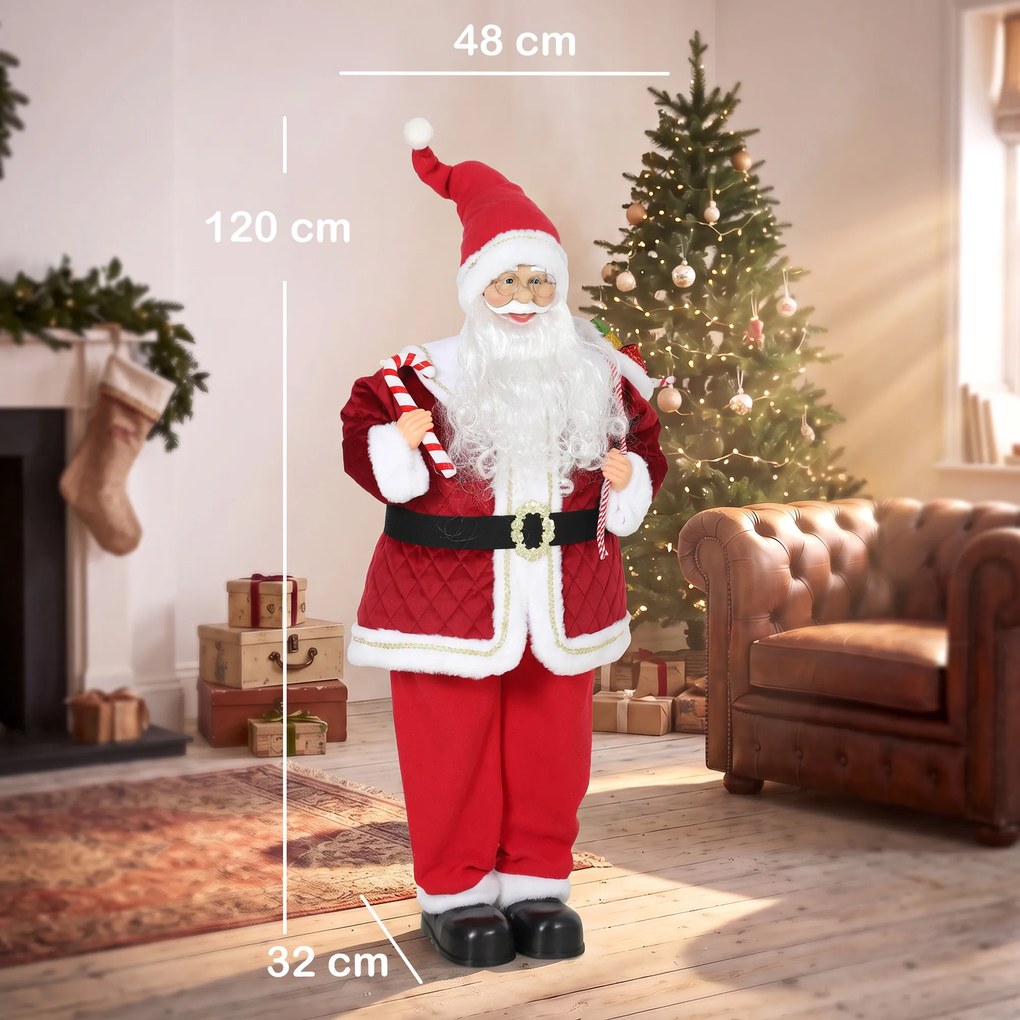 HOMCOM Zpívající Santa Claus, 120 cm, životní velikost, animovaný, s rotující hlavou a pohyblivými pažemi