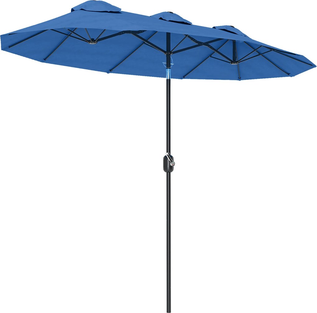 Outsunny dvojitý zahradní slunečník, 295 × 152 cm, naklápěcí s kličkou, oválný slunečník s ventilací — námořnická modrá | Aosom