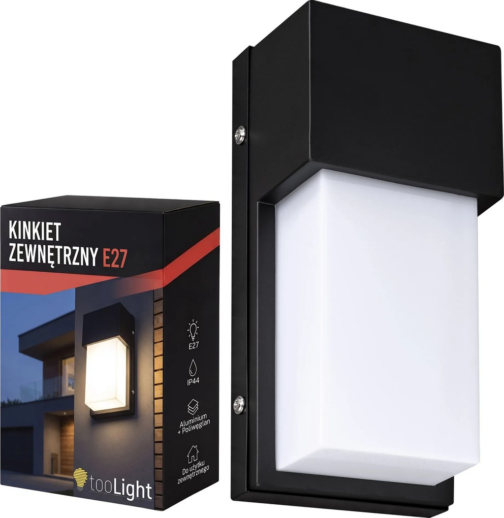 Toolight Toolight, JNH034-G, moderní venkovní nástěnné svítidlo, 1× E27, IP44, černá saténová, OSW-56222