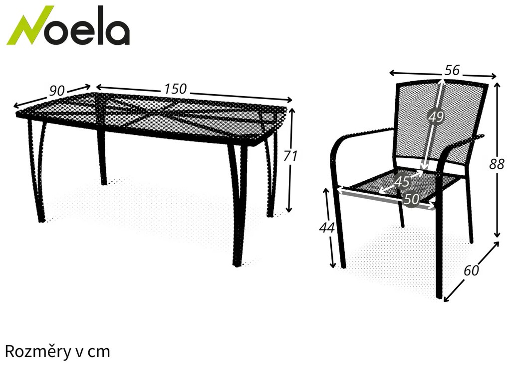 Noela Zahradní kovová sestava Lana + 4x kovová židle Lana steel ZWMC-19