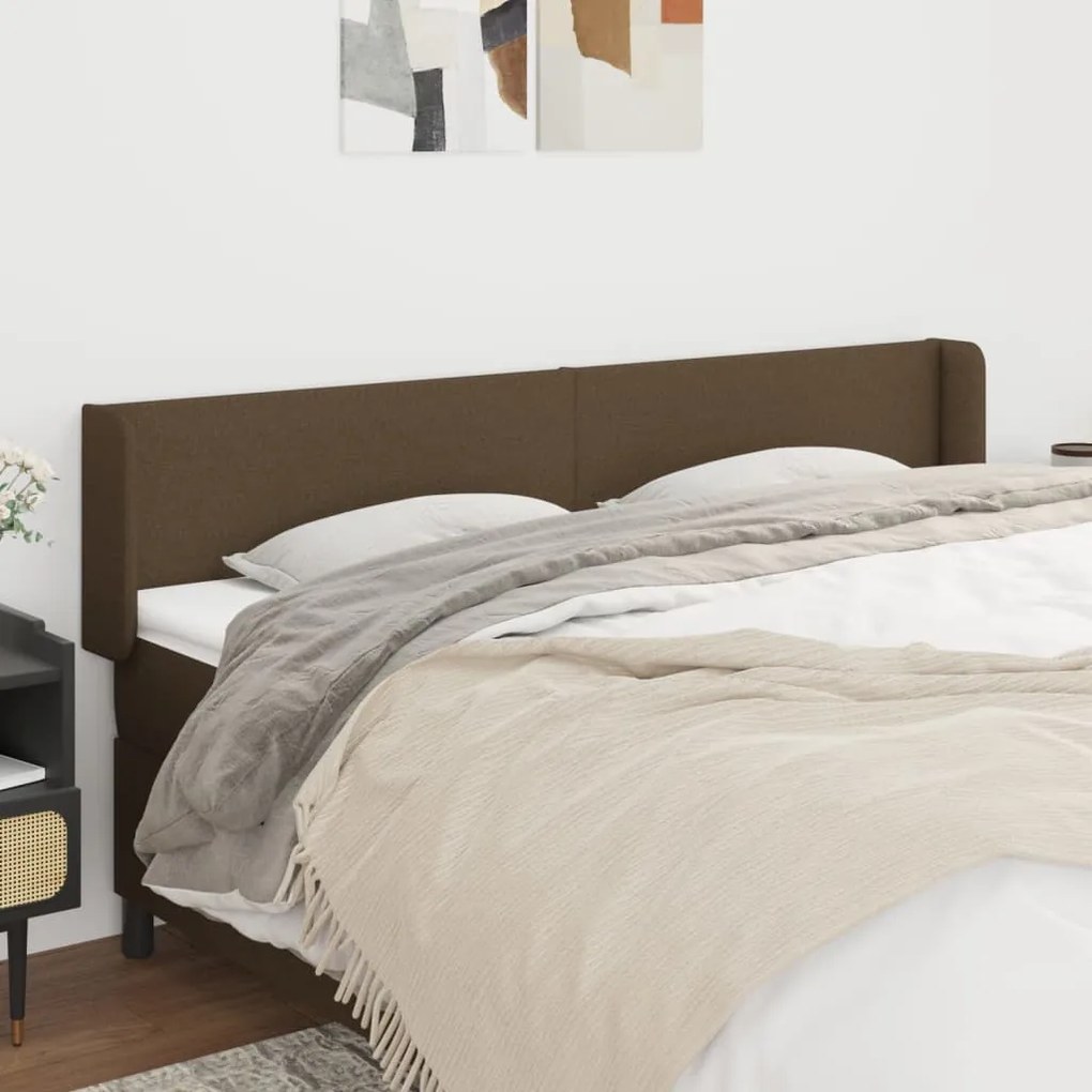Čelo postele typu ušák tmavě hnědé 163x16x78/88 cm textil 3118497
