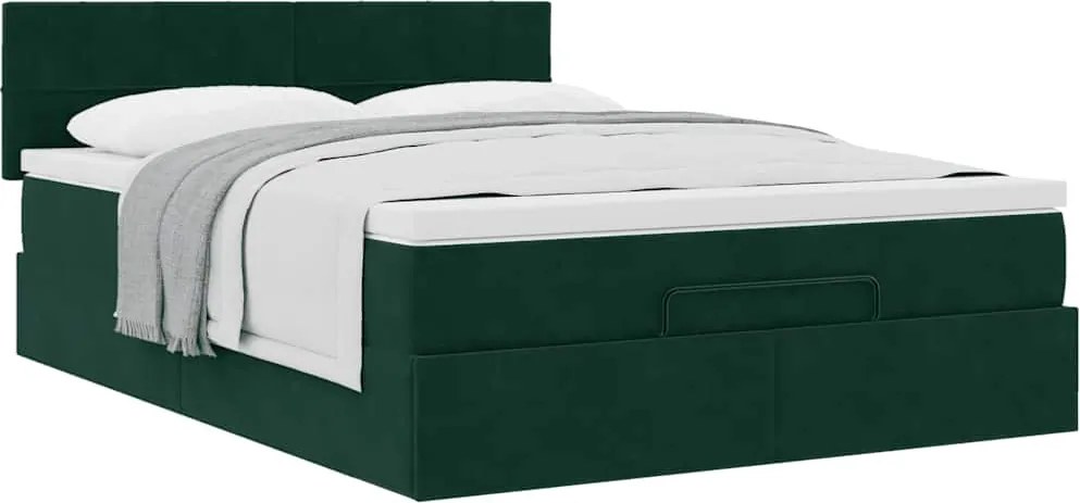 Osmanský rám postele s matrací tmavě zelená 140x190cm samet 3311774