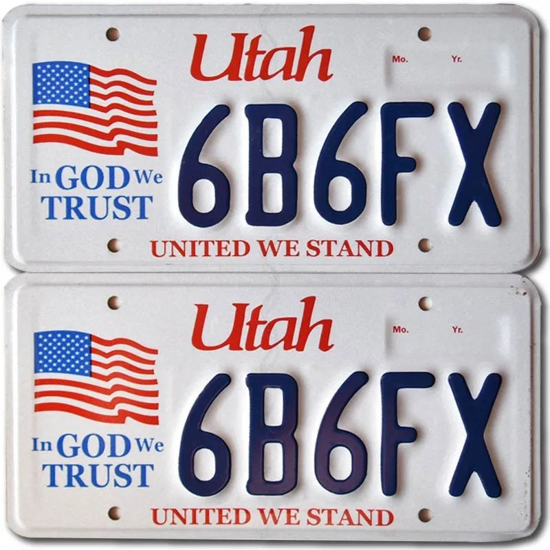 Americká SPZ Utah In God We Trust 6B6FX pár