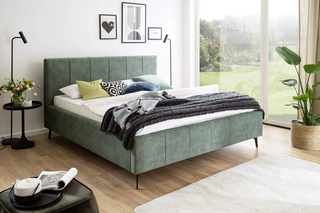 Čalouněná postel zallino s úložným prostorem 160 x 200 zelená MUZZA