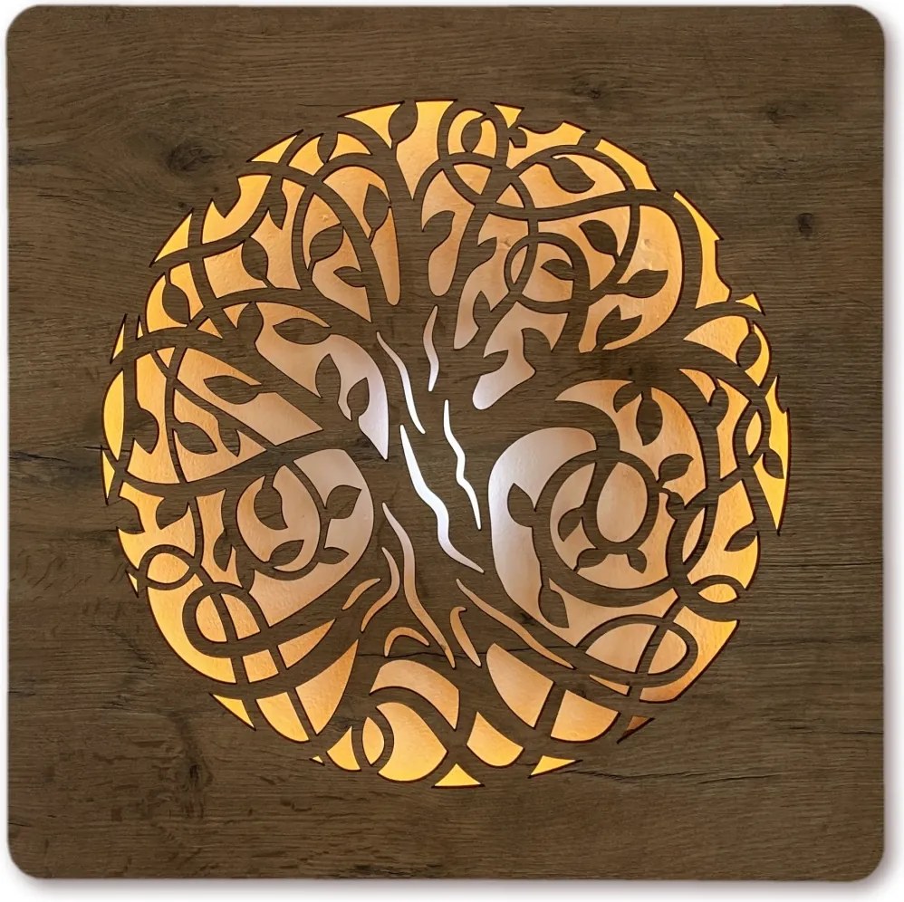 Li-Go "Strom života" světelný obraz s baterií 62x62cm varianta ovládání: manuál/pohybové čidlo, provedení povrchu: černá s patinou