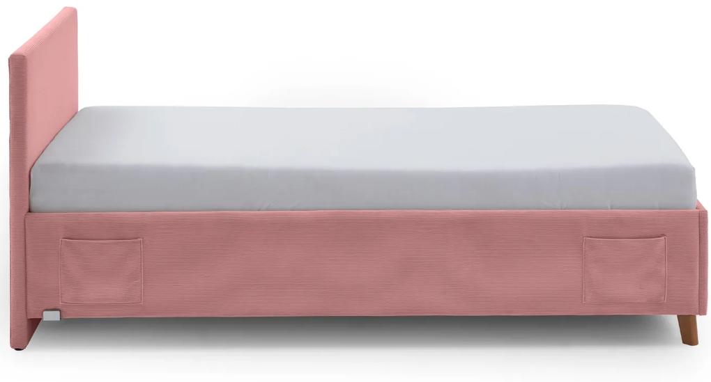 Růžová manšestrová postel Meise Möbel Cool 90 x 200 cm s úložným prostorem