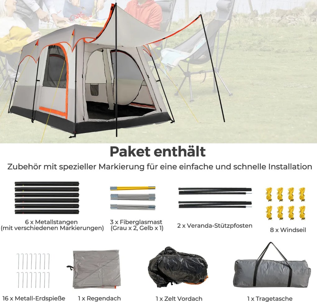 Costway Kempingový stan pro 6 osob s přepážkou na 2 místností a pláštěnkou